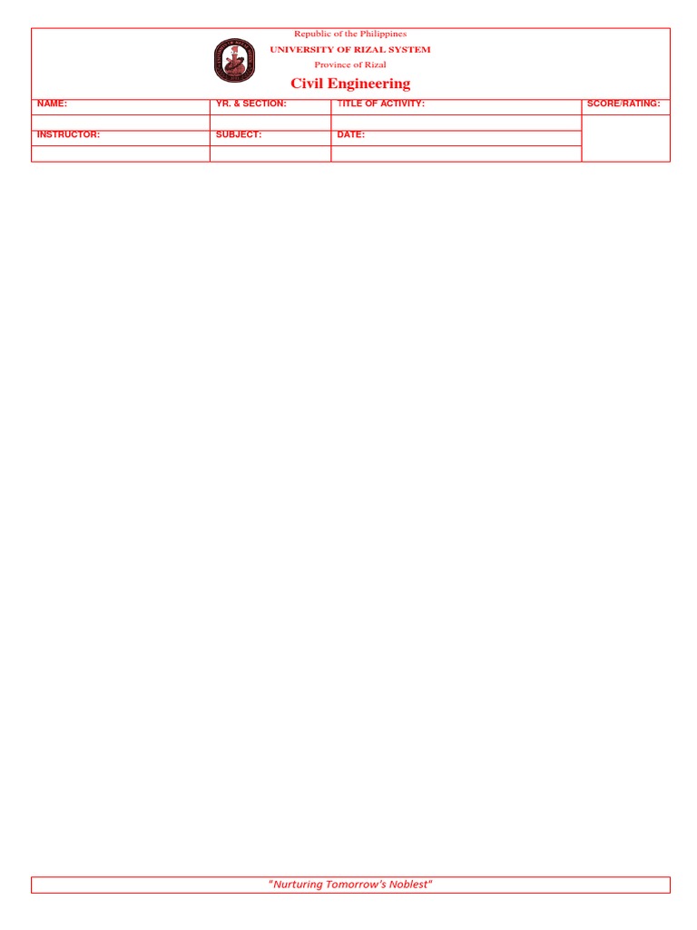 Civil Engineering: Name: Yr. & Section: Score/Rating | PDF