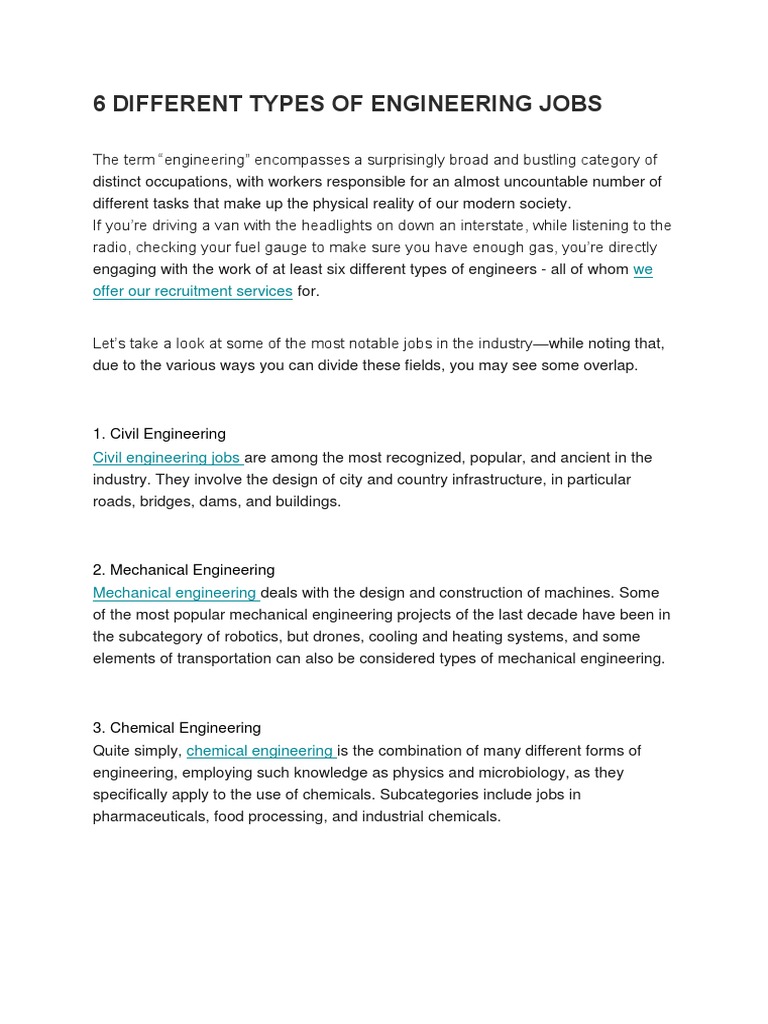 Types of Engineering Jobs Explained | PDF | Engineering | Electrical ...