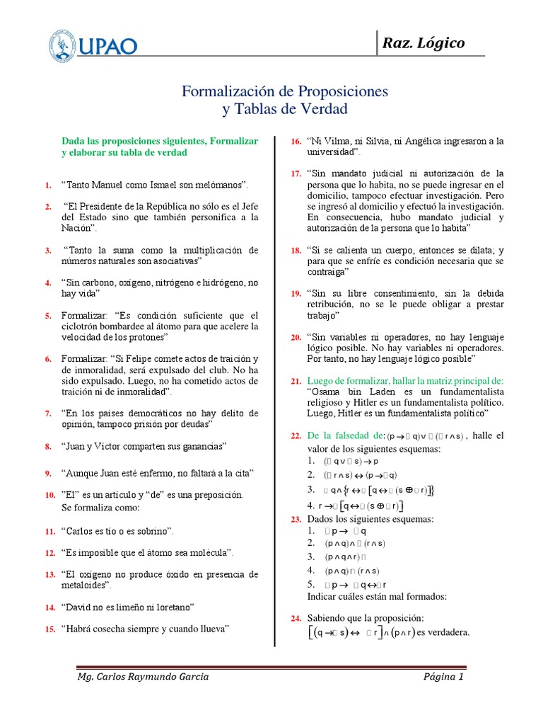 Formalización de Proposiciones y Tablas de Verdad: Raz. Lógico | PDF | Carbohidratos | Proposición
