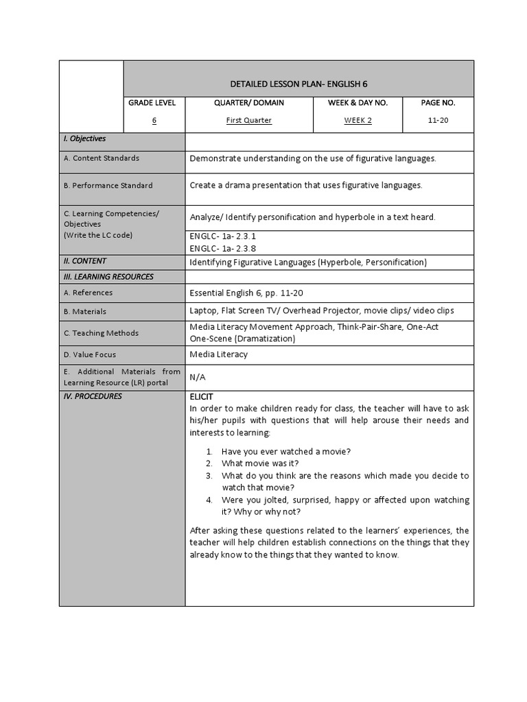 7es English 6 DLP | PDF | Teachers | Lesson Plan
