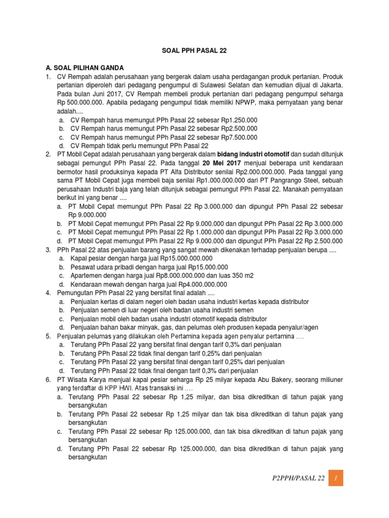 Soal PPH Pasal 22 | PDF