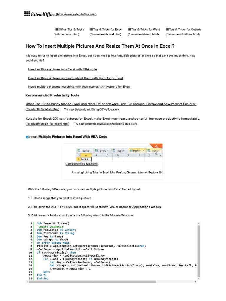How To Insert Multiple Pictures and Resize Them at Once in Excel | PDF ...