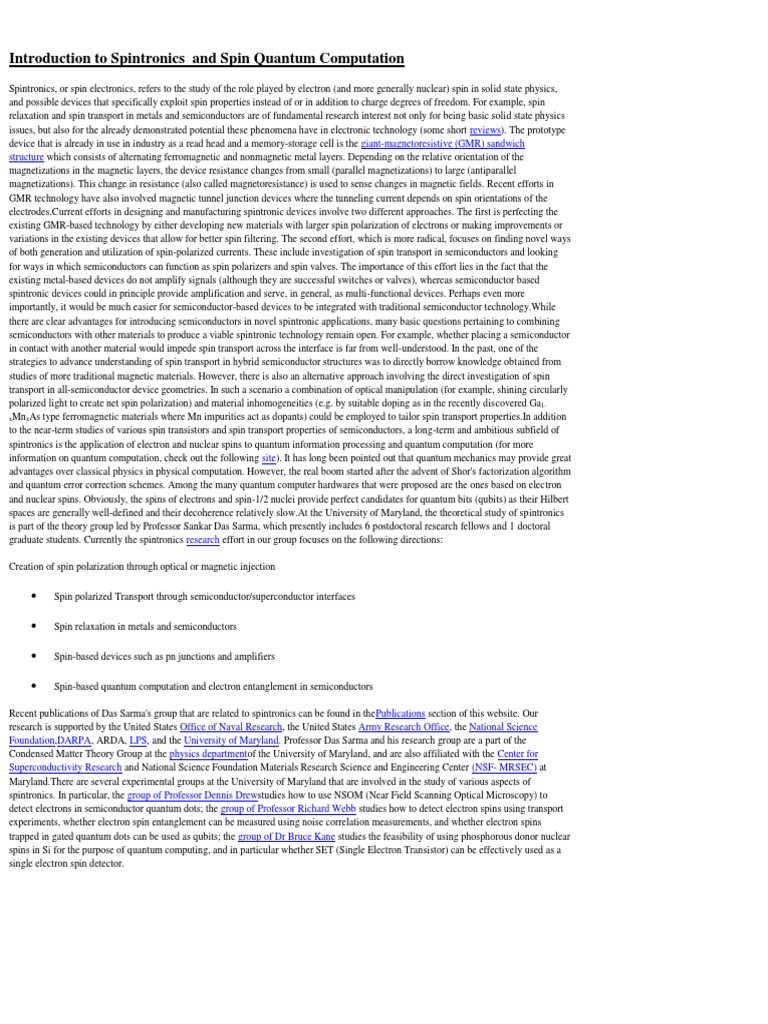 Introduction To Spintronics and Spin Quantum Computation | PDF | Phases ...