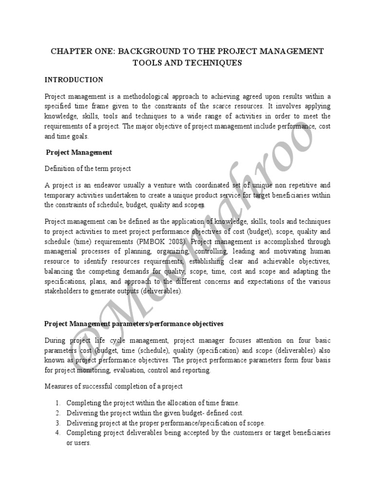 Chapter One: Background To The Project Management Tools and Techniques ...
