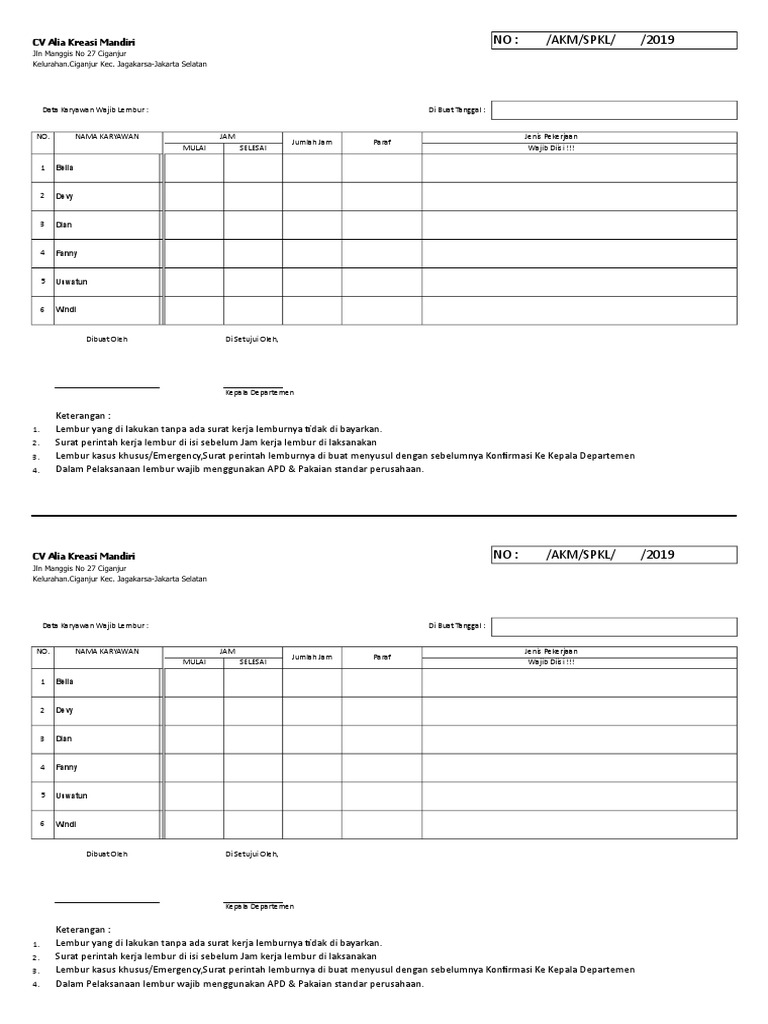 Form Lemburan Karyawan | PDF