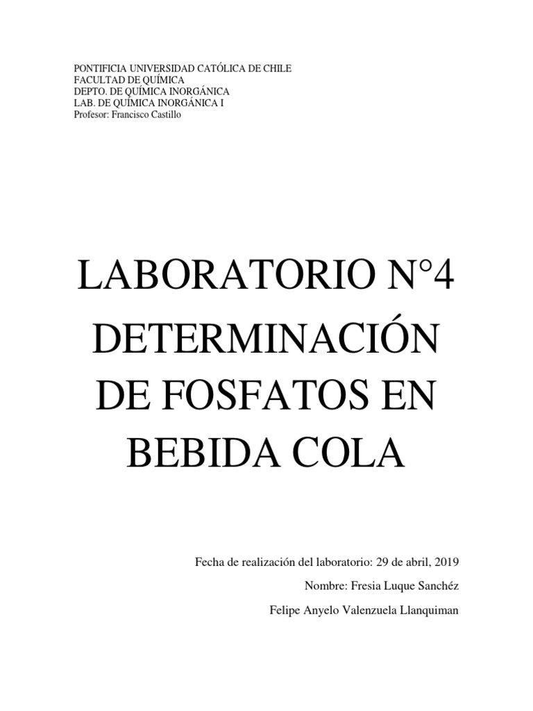 Informe De Laboratorio Determinación De Fosfatos En Bebidas Pdf