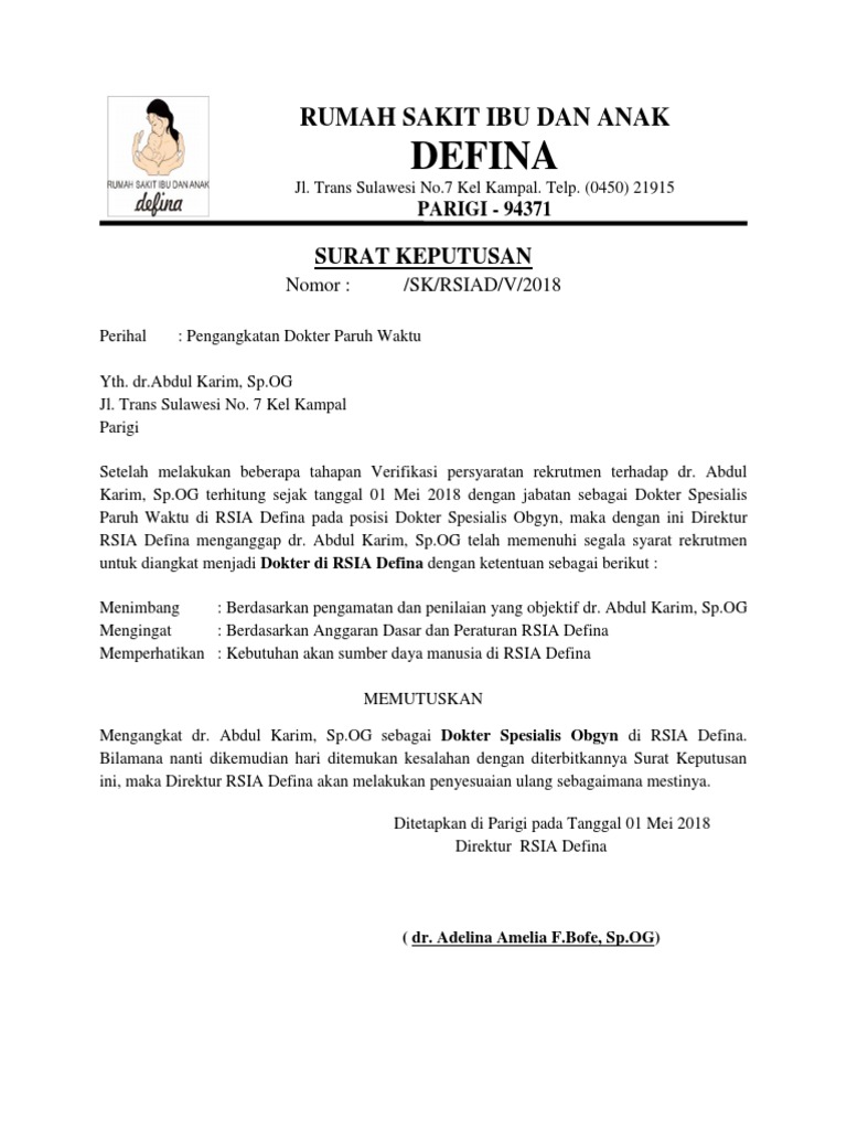 Pengangkatan Dokter Paruh Waktu RSIA Defina | PDF | Kesehatan Holistik
