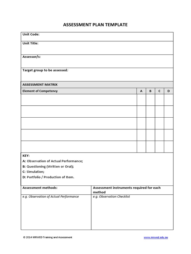 Assessment Plan Template: Element of Competency A B C D | PDF