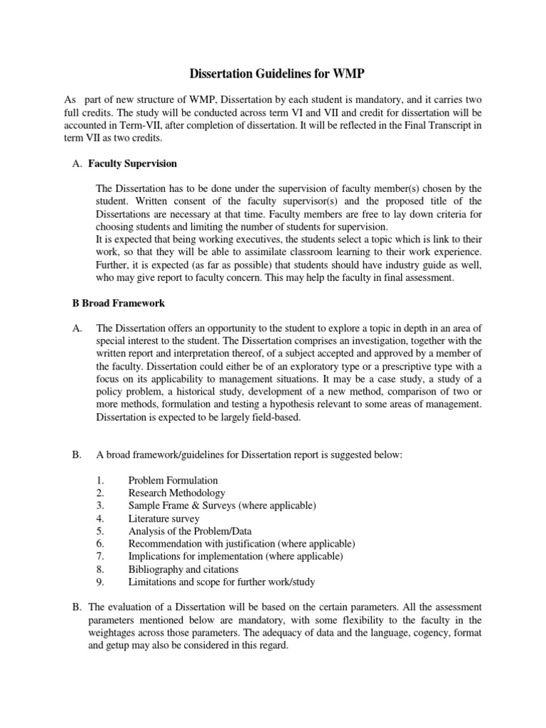 Dissertation Guidelines For WMP: Faculty Supervision | PDF | Thesis ...