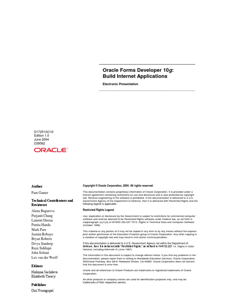 Oracle Forms Developer 10g: Build Internet Applications: Electronic ...