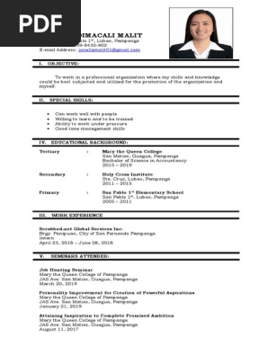 Resume Sample Format For Ojt 75 New Photography Of Resume Example With