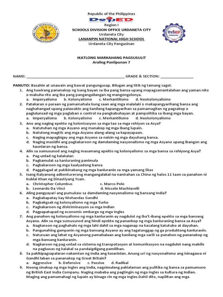 3nd Grading Exam (AP7) | PDF