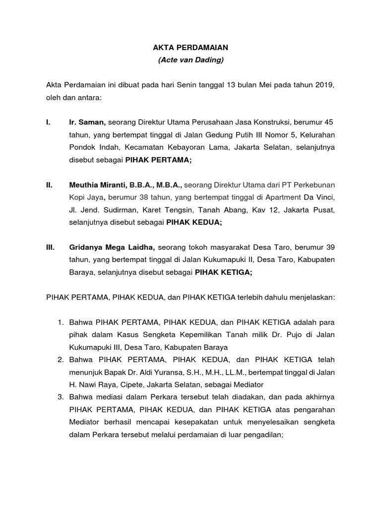 Akta Perdamaian Taro | PDF | Hukum