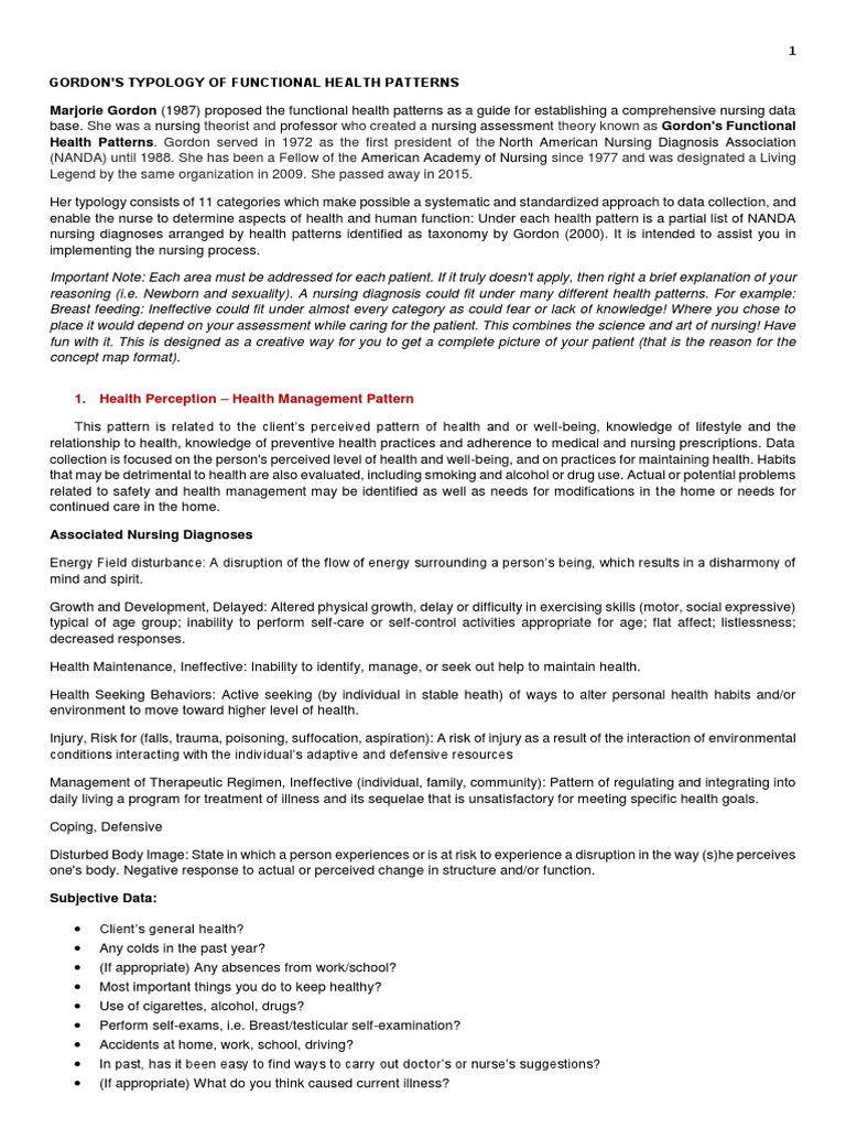 She Was A: 1. Health Perception - Health Management Pattern | PDF ...