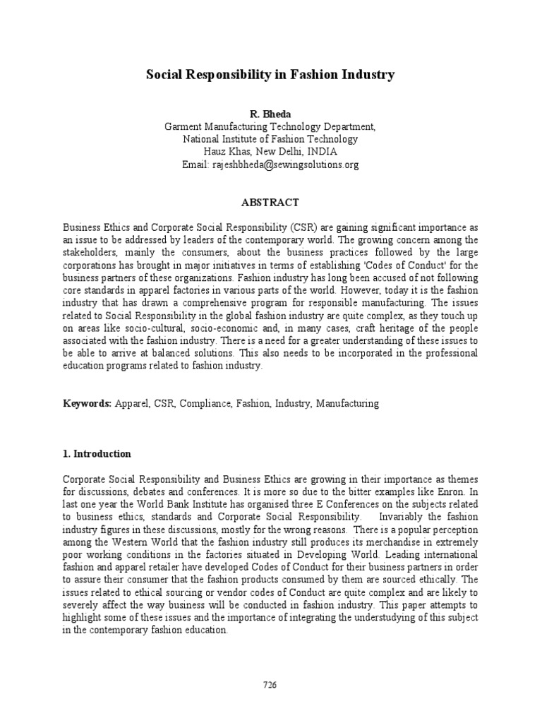 Social Responsibility in Fashion Industry - DR Rajesh Bheda | PDF ...