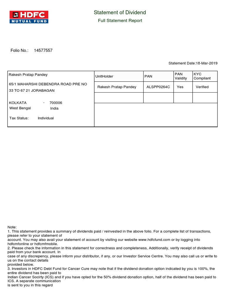 Statement of Dividend | PDF | Dividend | Payments