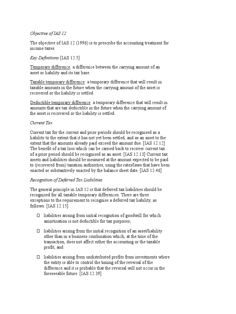 Objective of IAS 12 | PDF | Science | Deferred Tax