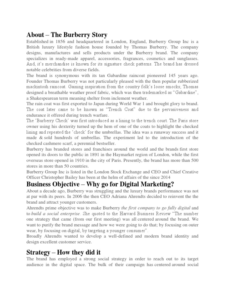 About - The Burberry Story | PDF | Brand | Social Media