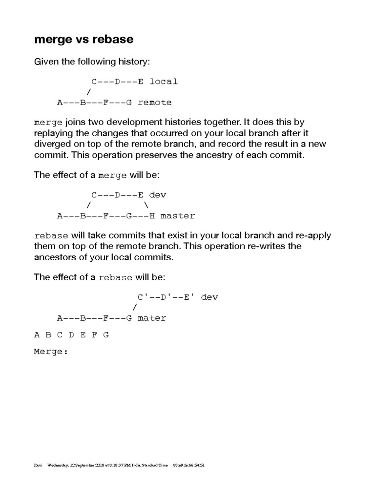 Merge Vs Rebase: Ravi Wednesday, 12 September 2018 at 8:18:37 PM India ...