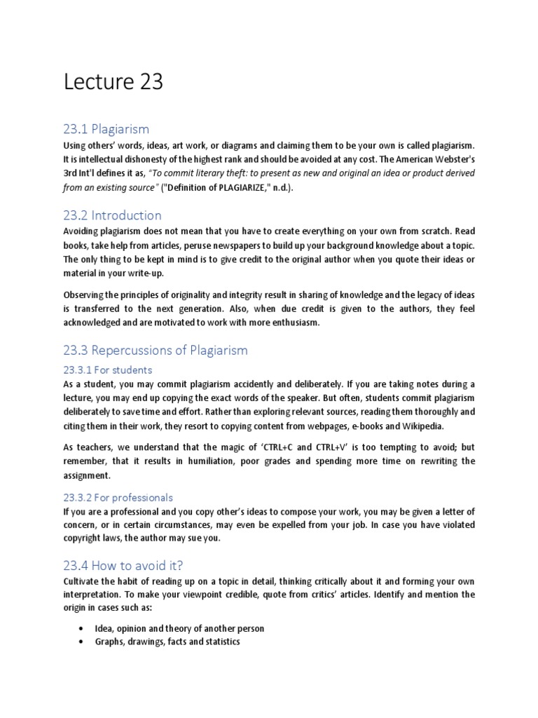HUM102 Handouts Lecture23 | PDF | Plagiarism | Copyright