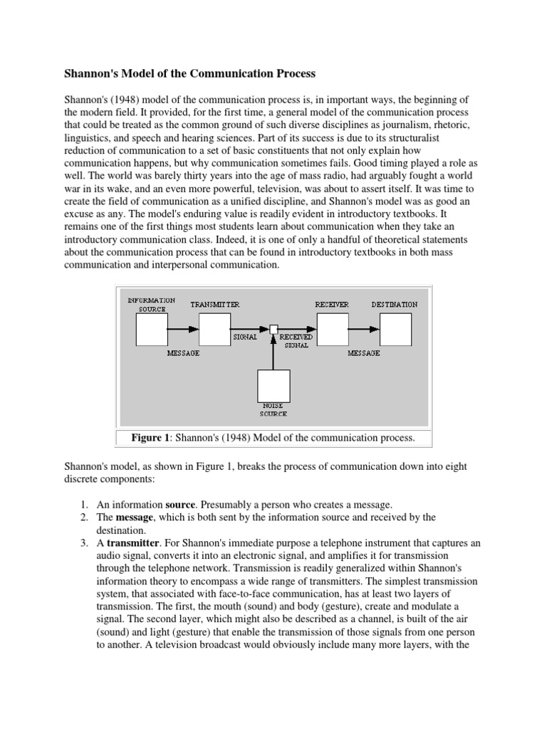 Figure 1: Shannon's (1948) Model of The Communication Process | PDF ...