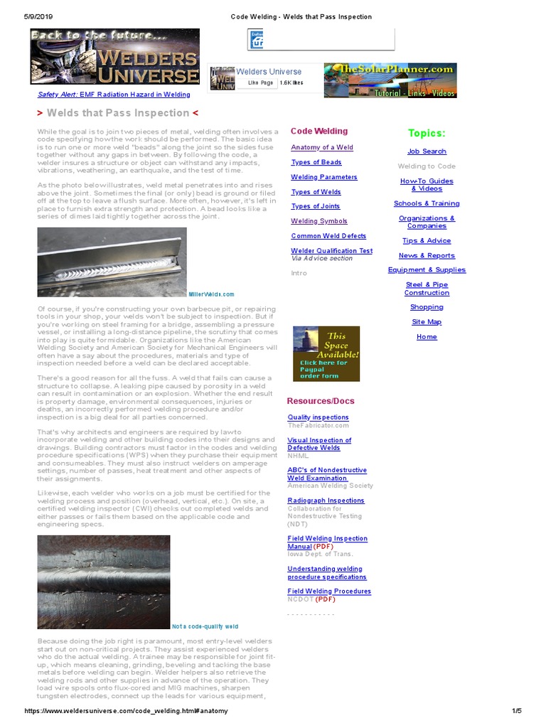 Code Welding - Welds That Pass Inspection | PDF | Welding | Construction