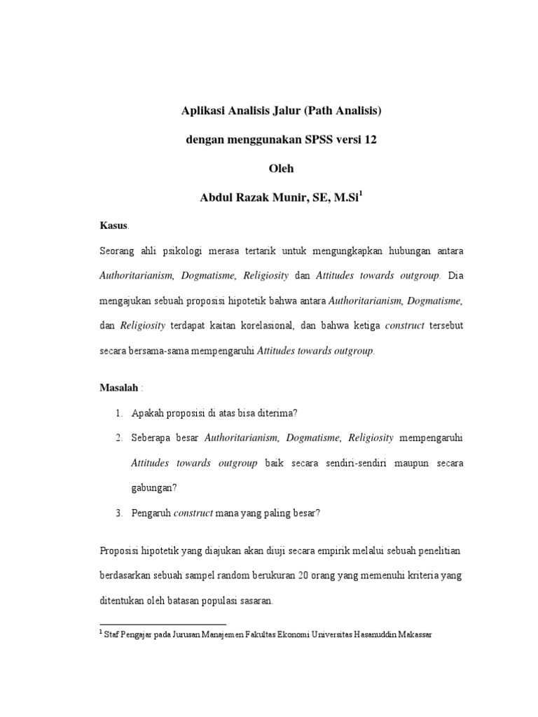 Modul Aplikasi Analisis Jalur Dengan SPSS Versi 12 PDF | PDF | Metode & Bahan Ajar