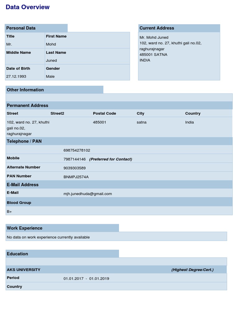 Mohd Juned's Personal and Education Data | PDF | Educational Stages ...