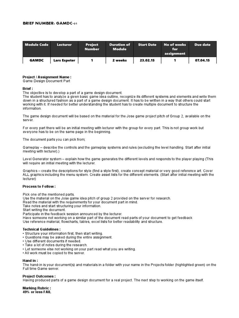 Brief Game Concept Creation | PDF | Game Design | Document