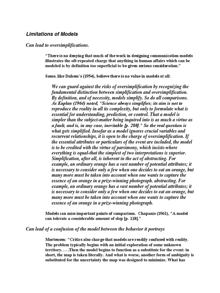 Limitations of Models: Can Lead To Oversimplifications | PDF ...