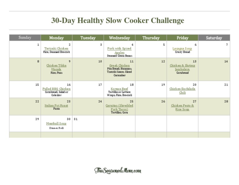 30 Day Healthy Slow Cooker Challenge | PDF