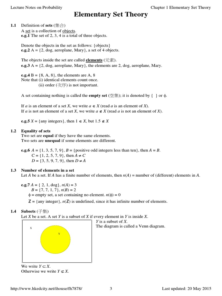 Elementary Set Theory | PDF | Set (Mathematics) | Integer