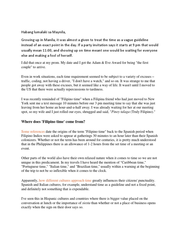 Where Does 'Filipino Time' Come From?: Some References | PDF ...
