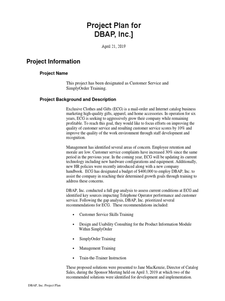 Dbap Project Plan | PDF | Business