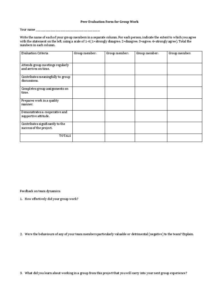 Group Work Peer Evaluation Form | PDF