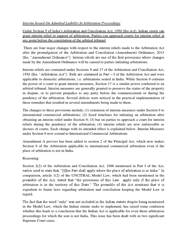 1 Interim Award On Admitted Liability in Arbitration Proceedings | PDF ...