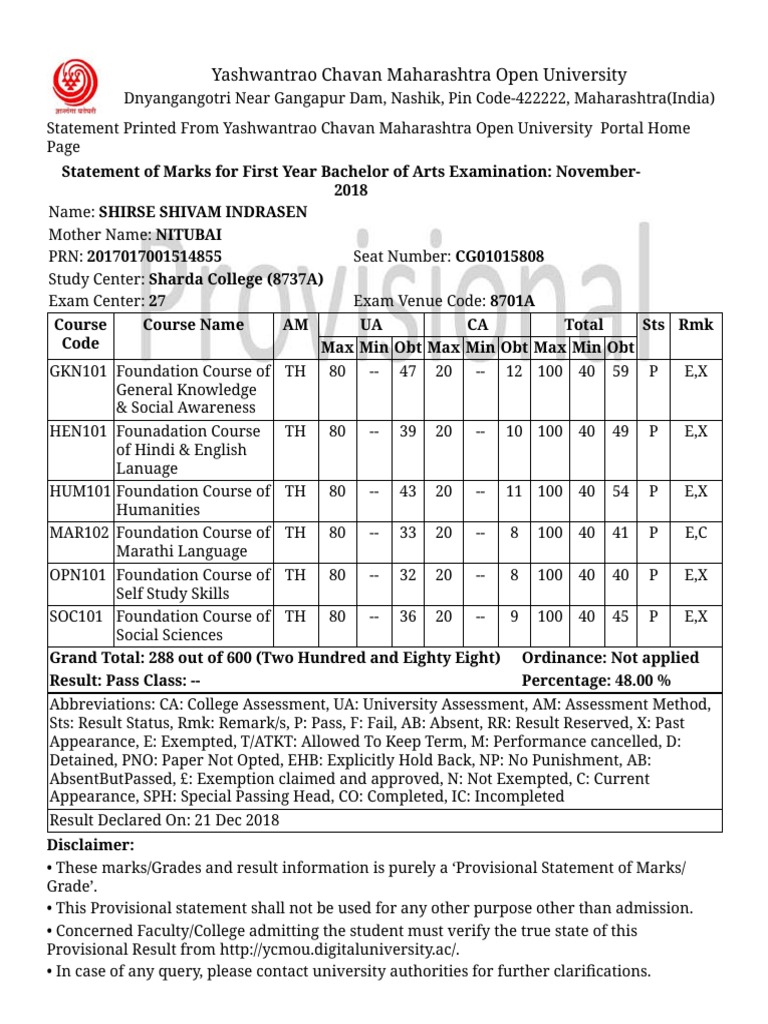 Yashwantrao Chavan Maharashtra Open University | PDF | Educational ...