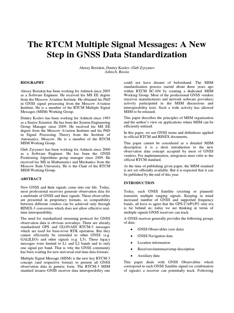 2012 - The RTCM Multiple Signal Messages | PDF | Global Positioning ...