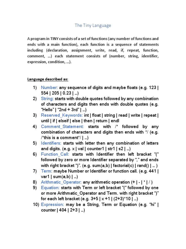 The Tiny Programming Language Pdf Identifier Subroutine