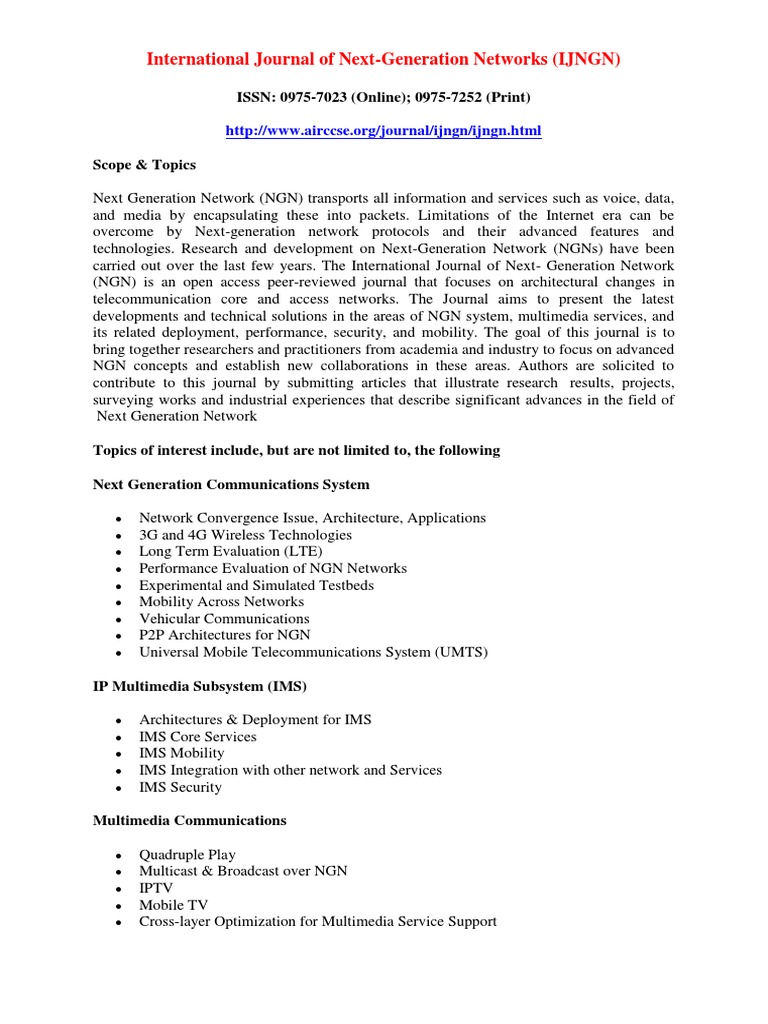 Next-Gen Networks Journal Overview | PDF | Computer Network ...