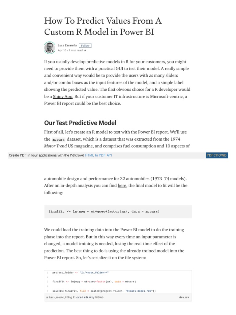 Predict Values From Custom R Model in Power BI | PDF | R (Programming ...