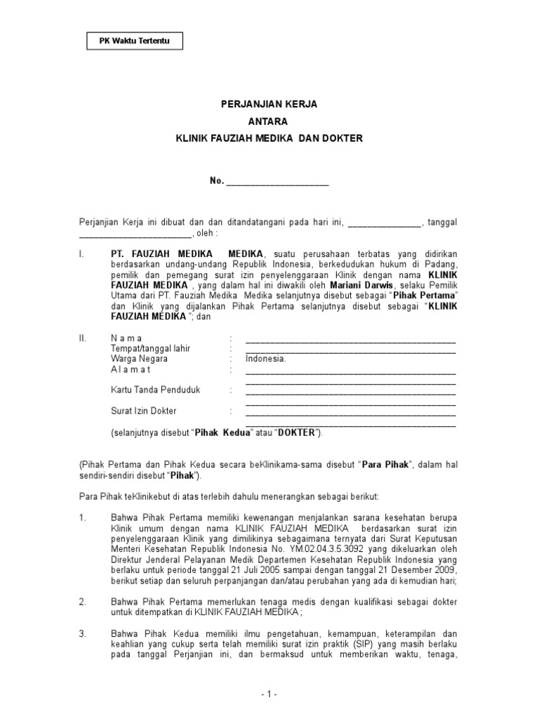 Contoh Surat Perjanjian Kerjasama Dokter Pdf