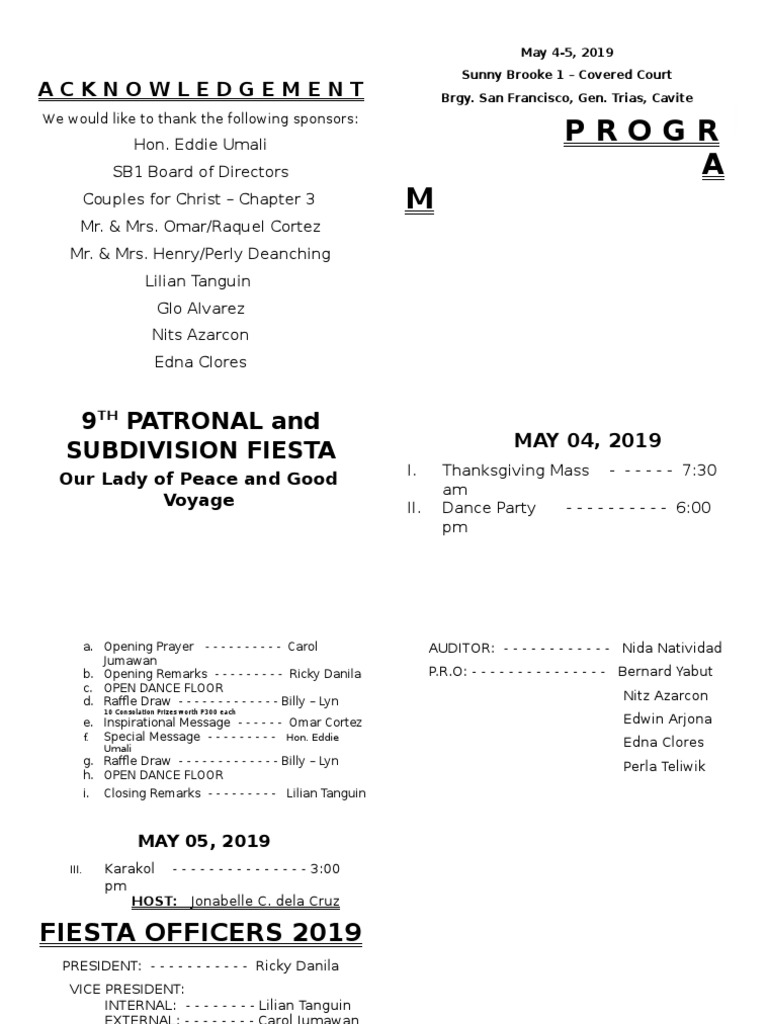 Sample Fiesta Program | PDF