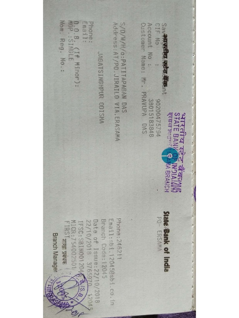 Sbi Bank Passbook PDF