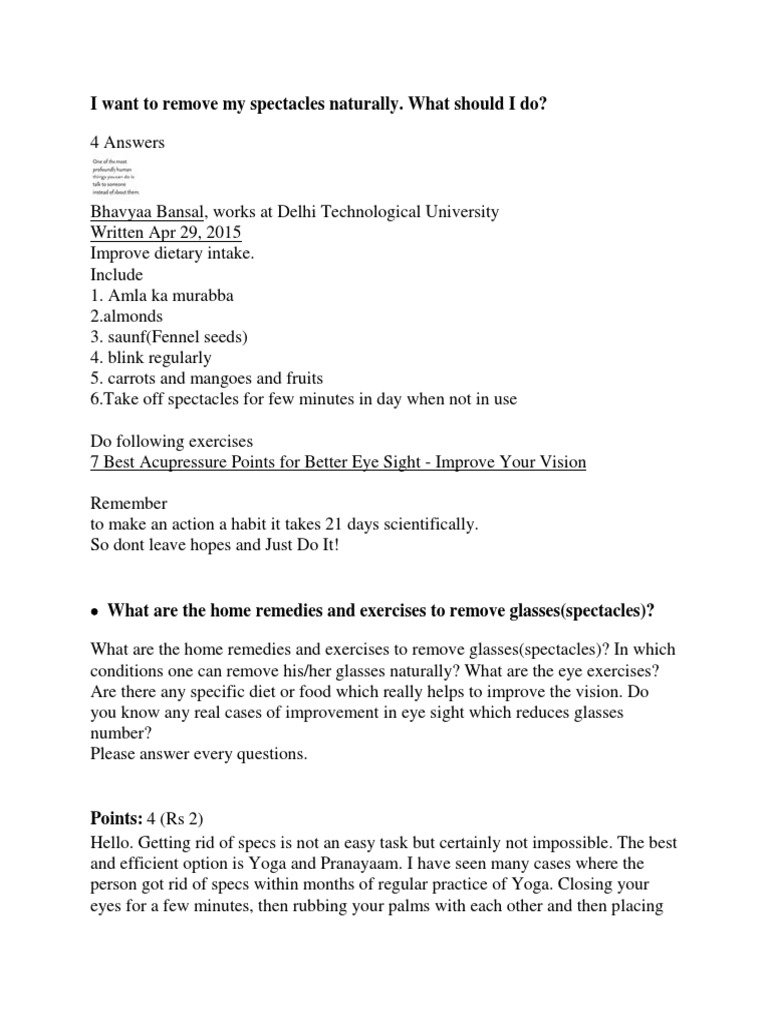 I Want To Remove My Spectacles Naturally | PDF | Vegetables | Glasses