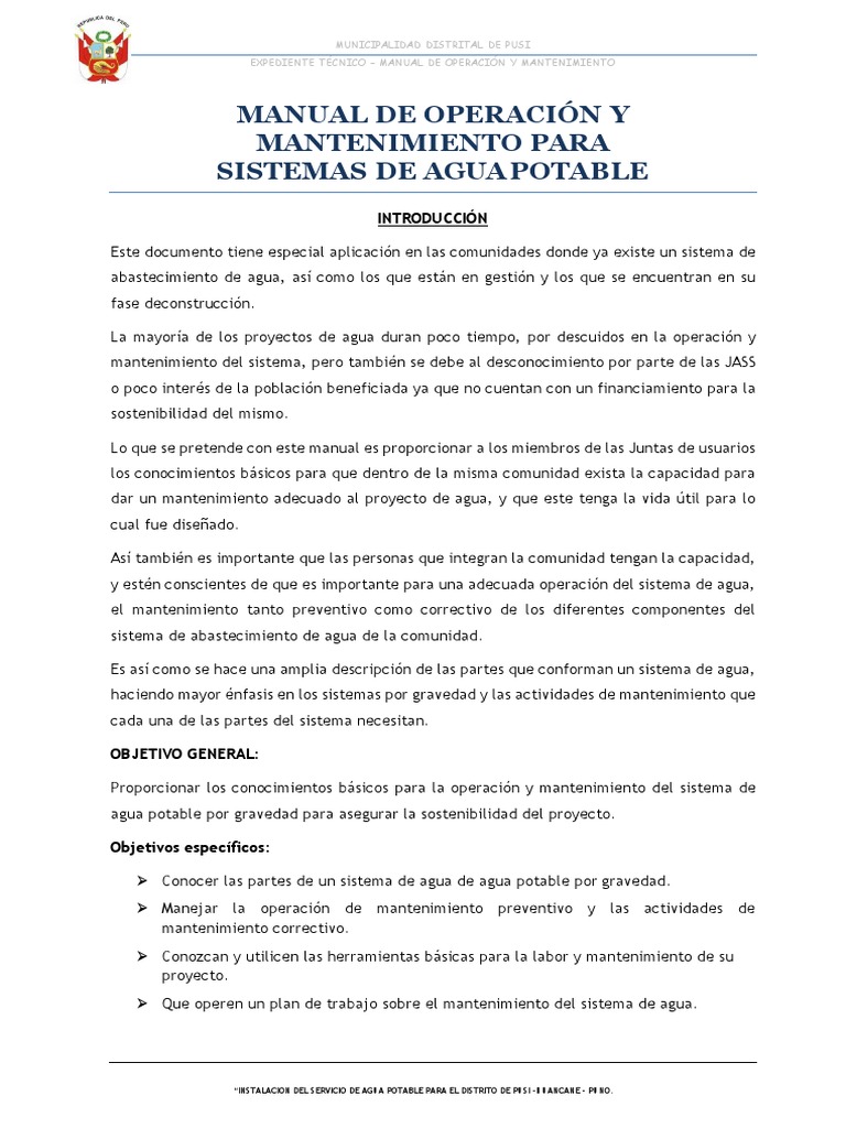 Operación y Mantenimiento de Sistemas de Agua | PDF | Reservorio | Colector de aguas pluviales