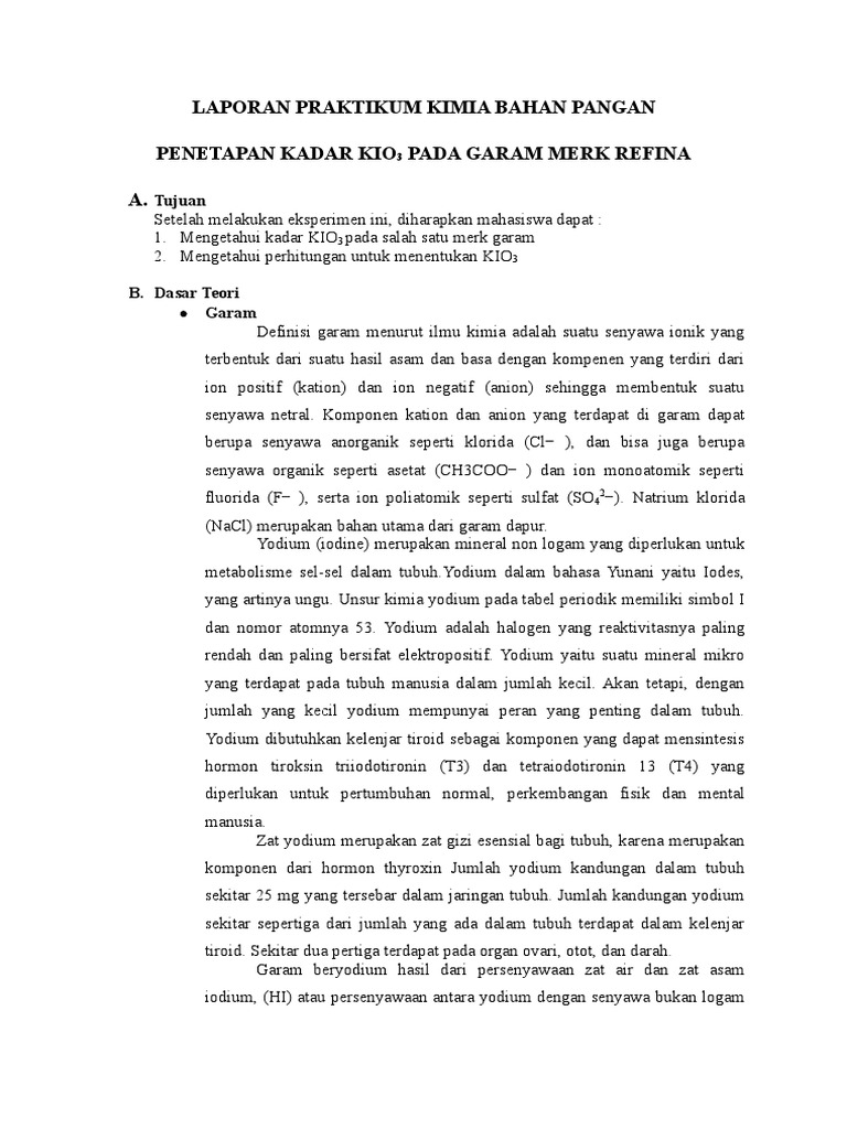 Penetapan Kadar KIO3 Pada Garam Refina | PDF