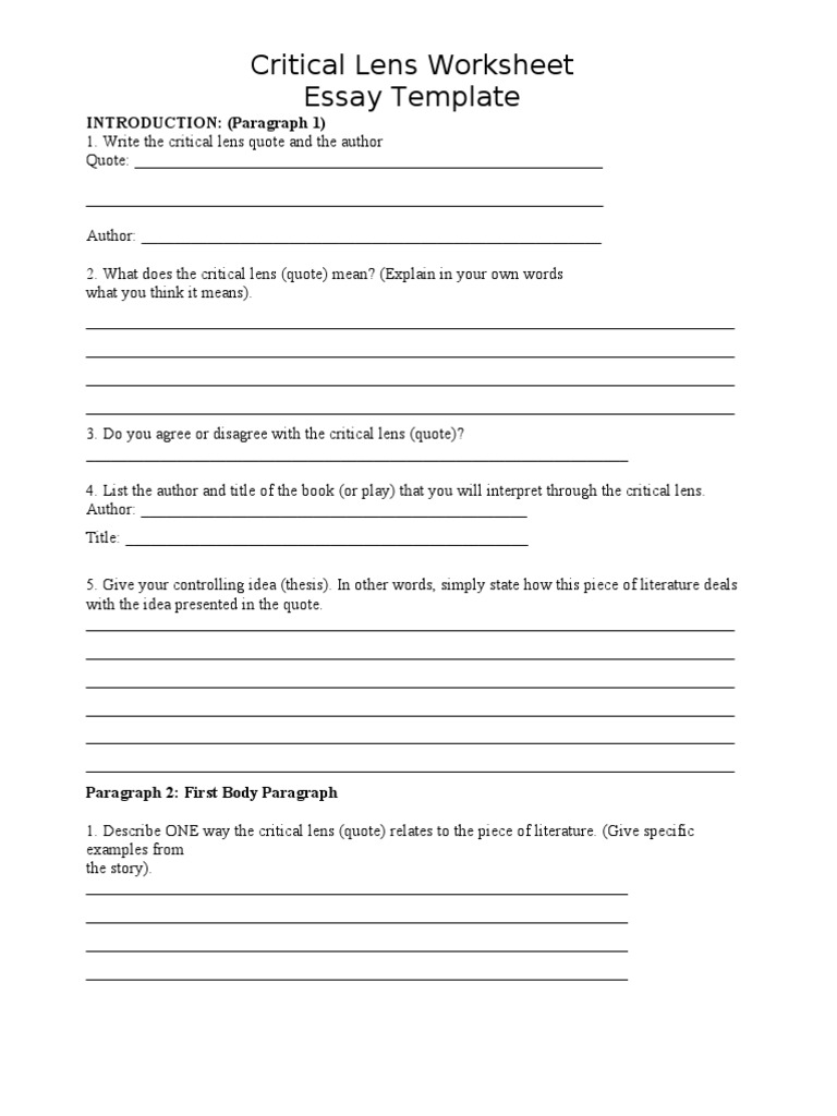 Critical Lens Essay Guide | PDF | Essays | Cognition