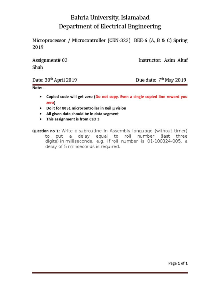 8051 Microcontroller Assignment | PDF | Technology & Engineering