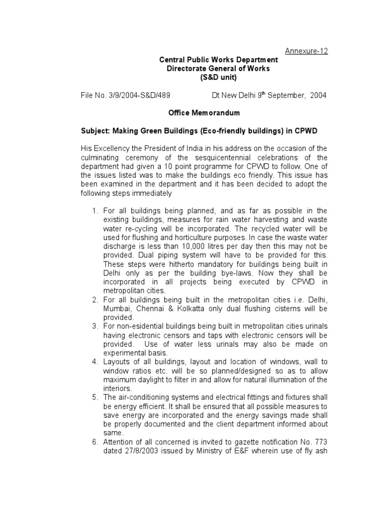 Green Building Guidelines for CPWD | PDF | Reclaimed Water | Nature